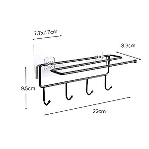 Iron Racks Kitchen Nail-Free Seamless Paste Hanging Paper Towel Bathroom wall Hook Wardrobe Closet Rack Toiletries Cabinet Storage Rack (Black)