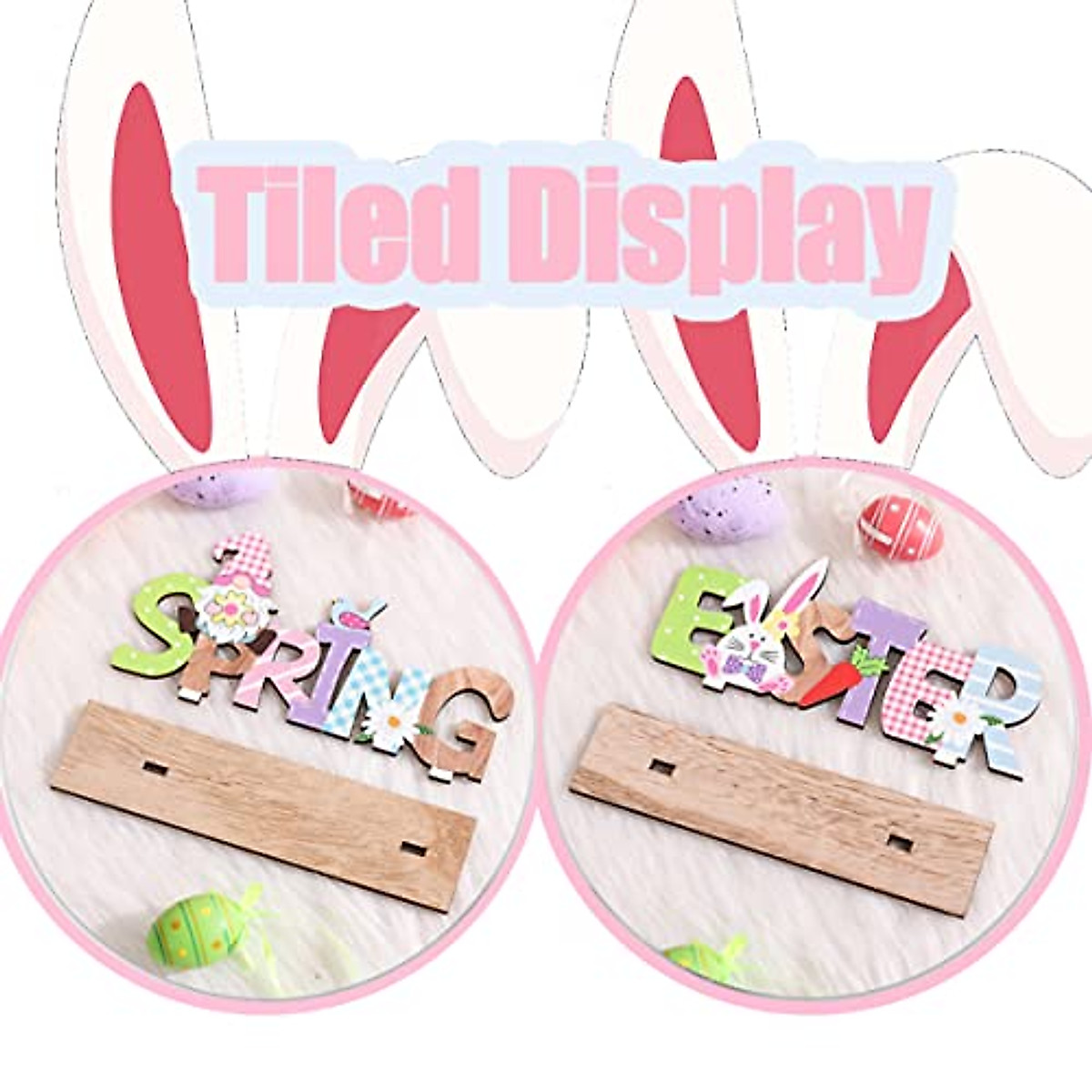 Easter Tabletop Decorations Signs, Easter Wooden Table Bunny Gnome Easter Decor Party Scene Decorative Props Easter Gifts Easter Decorations for The Home 2-Pack (Group 1)