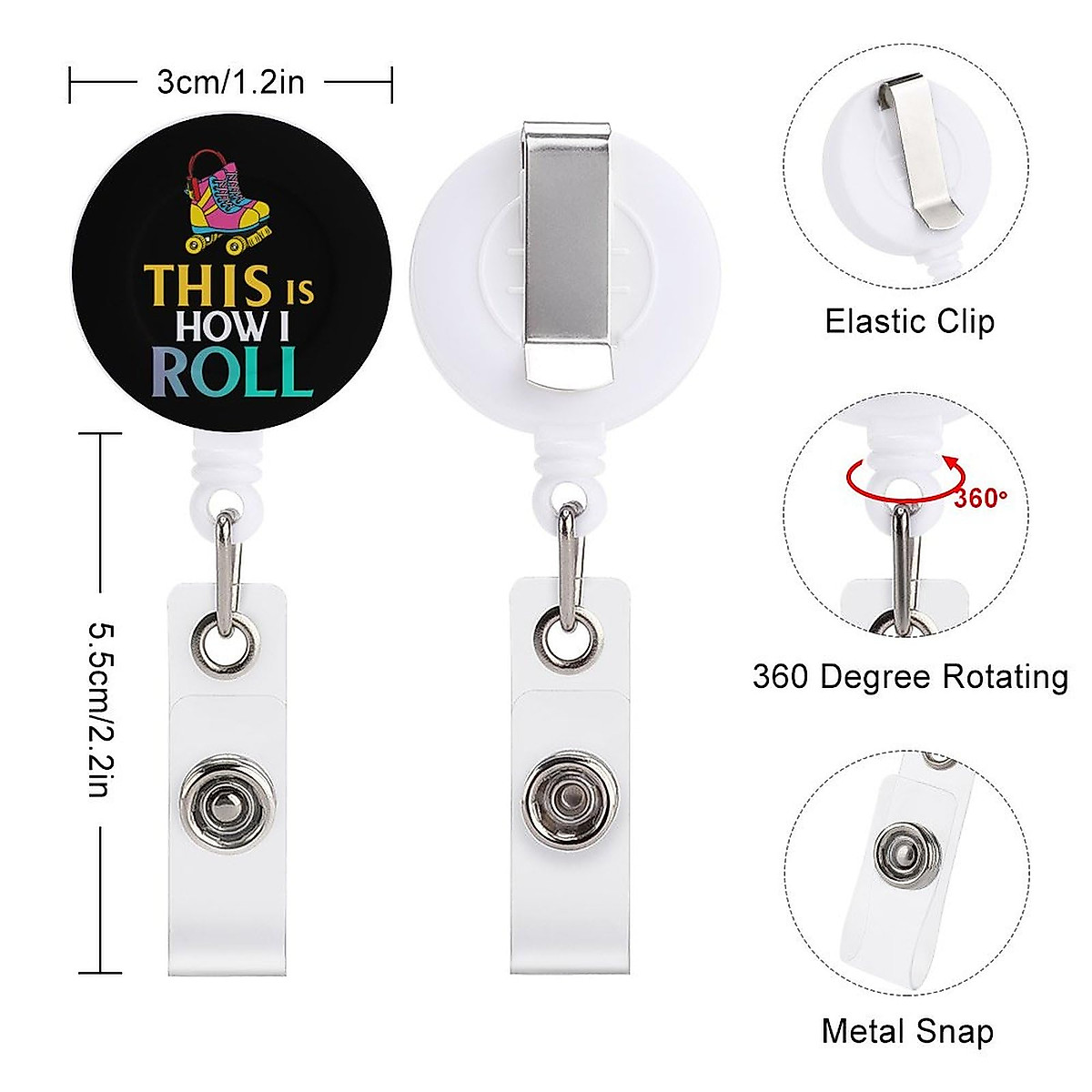 This is How I Roll Roller Skates Badge Reels Retractable ID Badge Clip Personalized Badge Holder with Clear Vinyl Strap