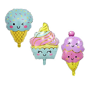 6PCS Ice Cream Foil Balloons Large Ice Cream Mylar Balloons for Ice Cream Summer Hawaii Luau Birthday Baby Shower Party Decorations Supplies