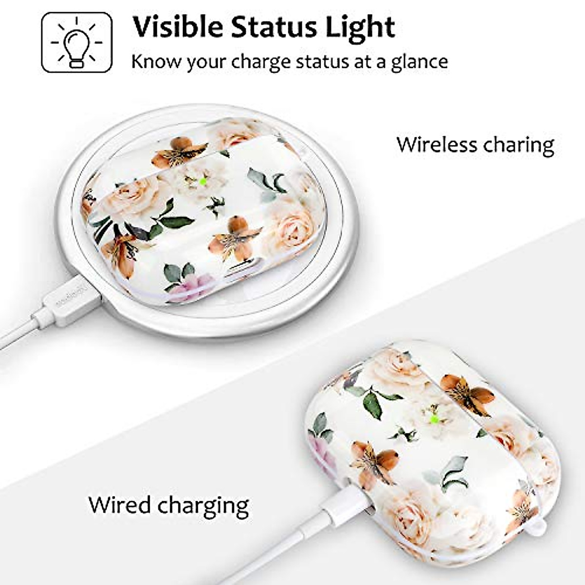 AirPods Pro 2nd Generation/1st Generation Case-KOREDA Cute Printed Design Hard Case for Airpods Pro 2, Shockproof Protective Cover for Airpods Pro Case (2022/2019) with Keychain for Girls Women Men