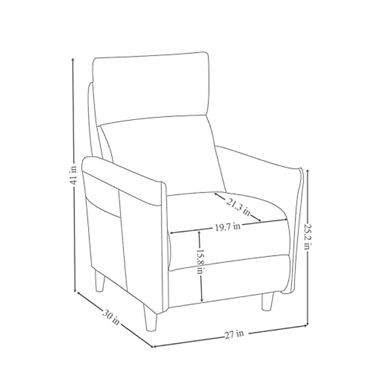 olimix Push-Back Recliner Living Room Chair Recliner Chair Fabric Small Recliner Single Sofa Home Theater Chairs Reclining Chair Padded Seat Backrest for Adults, Recliner Sofa 19.7” Seat Width (Grey)