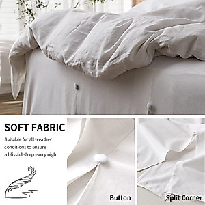 BISELINA French Linen Bed Skirt Split Corner with Button 14-Inch Tailored Drop Natural Flax Cotton Blend Basic Dust Ruffle Soft Cozy (14" Queen,Button White)