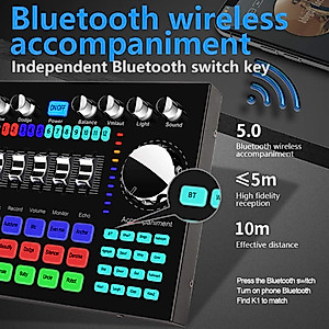 CALIDAKA Bluetooth Mini Sound Mixer Board Live Sound Card for Live Streaming Voice Changer Sound Card with Sound Effects, Audio Mixer for Music Recording Karaoke Singing Broadcast
