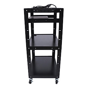 Large AV Cart Rolling Standing Desk Projector Cart on Wheels with Power Strip Cord Management Easy to Assemble for Classroom Conference Room Office Library Kitchen (Black)