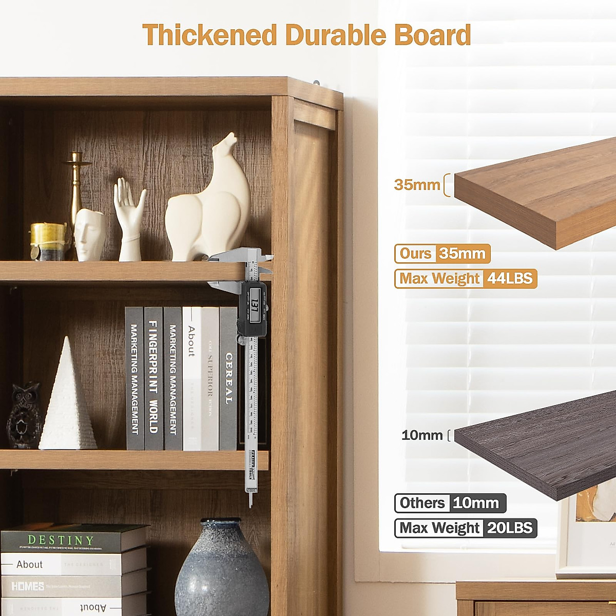 SICOTAS Bookcase 5 Tier Bookshelf Rattan Boho Tall Book Case Shelf with Doors Storage Large Wood Bookcases Farmhouse Bookshelves Library Shelves for Living Room Bedroom Home Office Kitchen (Oak 2PCS)