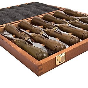 IMOTECHOM 12-Pieces Woodworking Wood Carving Tools Chisel Set with Wooden Box, Razor Sharp CR-V 60 Steel Blades