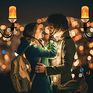 LED Flam Light Bulbs, 4 Modes E26 Base Fire Light Bulbs with Gravity Sensor, Outdoor Light Flickering Light for Halloween Garden Bar Party Wedding Restaurant Valentine's Day Decoration (2 Pack)