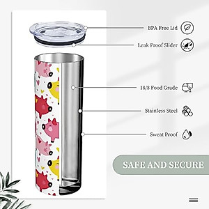 Tangopi Pink Pigs Heart 20 oz Tumbler with Lid and Straw Insulated Travel Coffee Mug Reusable Spill Proof Coffee Cups Stainless Steel Water Bottle for Hot and Cold Drinks