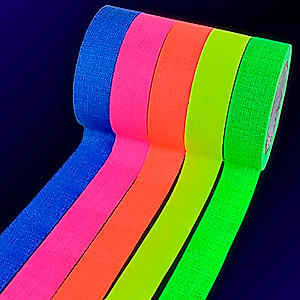 18ft Fluorescent Adhesive Tape Neon Tape - 5Pcs Glow in The Dark Gaffers Tape Color Pack 0.5 IN Wide - Gaffer Tape Multi Colored Duct Tape Multipack Blacklight Tape Art Crafts Neon Fluorescent Tape