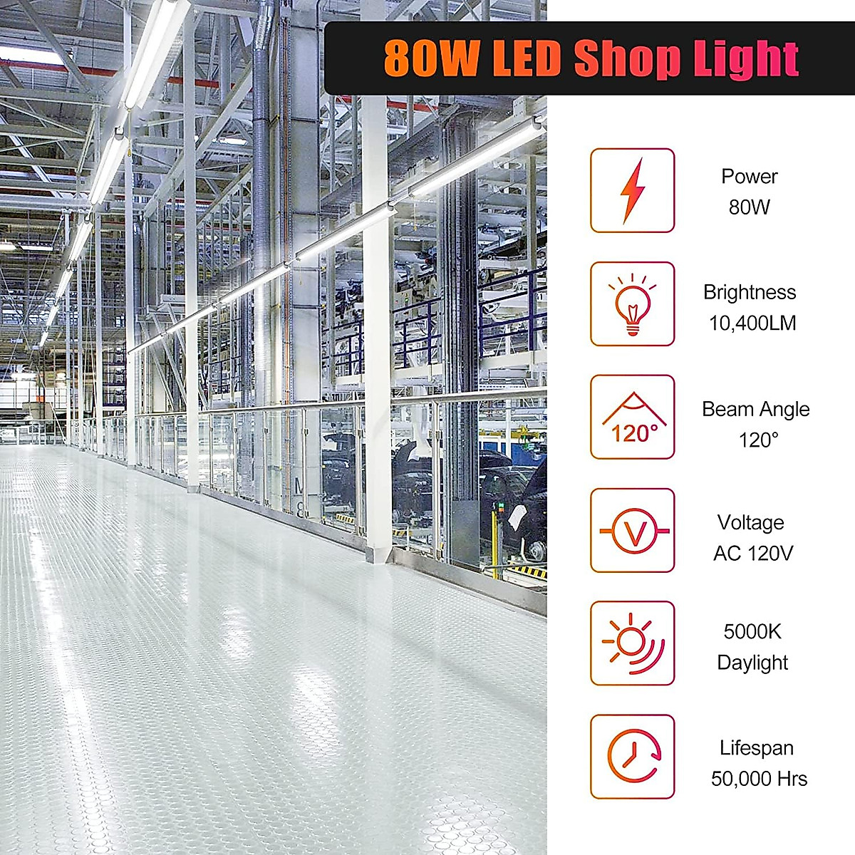 OPENLUX 3.6ft Linkable LED Shop Light, 80W LED Utility Shop Light Fixture,10400LM,41 inch,5000K Daylight for Workshop,Office with Plug and On/Off Pull Chain,Hanging or Surface Mount - 4 Pack