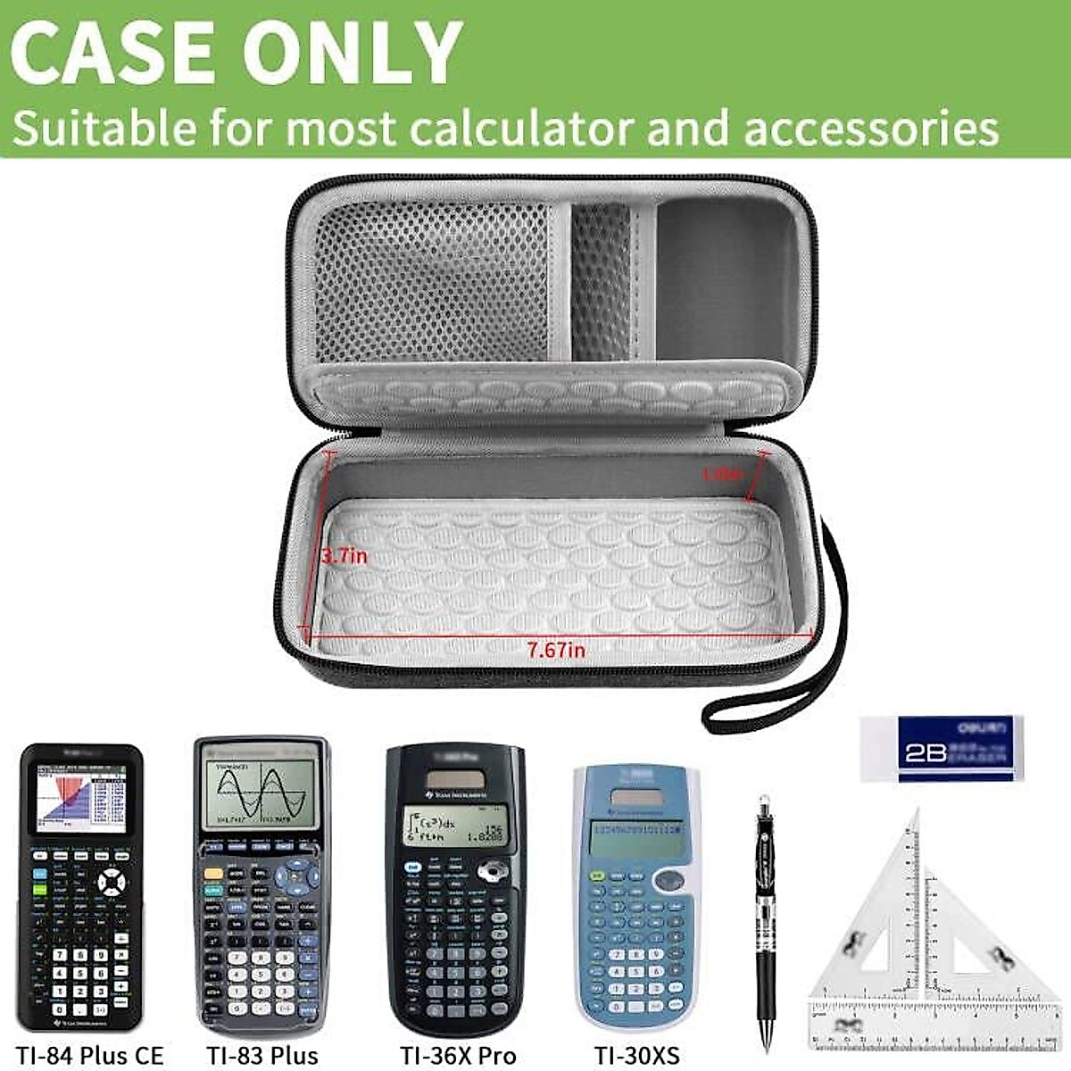 Case Compatible with Texas Instruments TI-84 Plus CE/TI-84 Plus/TI-83 Plus/TI-30XS / TI-36Pro Graphing Calculator, Scientific Calculators Box for Ruler, Rubber, Pencil and Other- Dark Grey