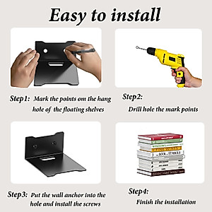 Invisible Floating Bookshelves Wall Mounted, Heavy-Duty Book Organizers, Metal Shelves Storage Book Organizers, Floating Book Shelf Wall Ledge Shelves for Home Office Classroom Library 4-Pack Large