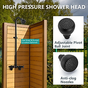 Aolemi Outdoor Shower Kit,Outdoor Shower Fixtures Faucet System with High Pressure Showerhead,2-Handle Exposed Shower with Brass Mix Valve,6 Inch Center,without Soap Dish Matte Black