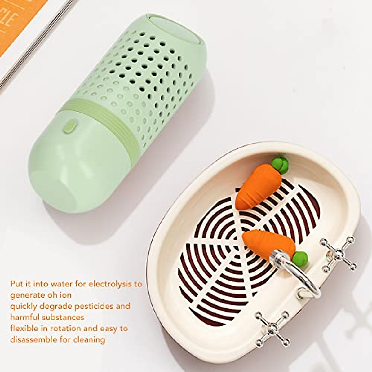 Portable Ultrasonic Washing Cleaner,plplaaoo Fruit and Vegetable Washing Machine, Wireless Food Purifier IPX7 Waterproof Portable Wireless USB Rechargeable Food Purifier for Rice Food (Green)