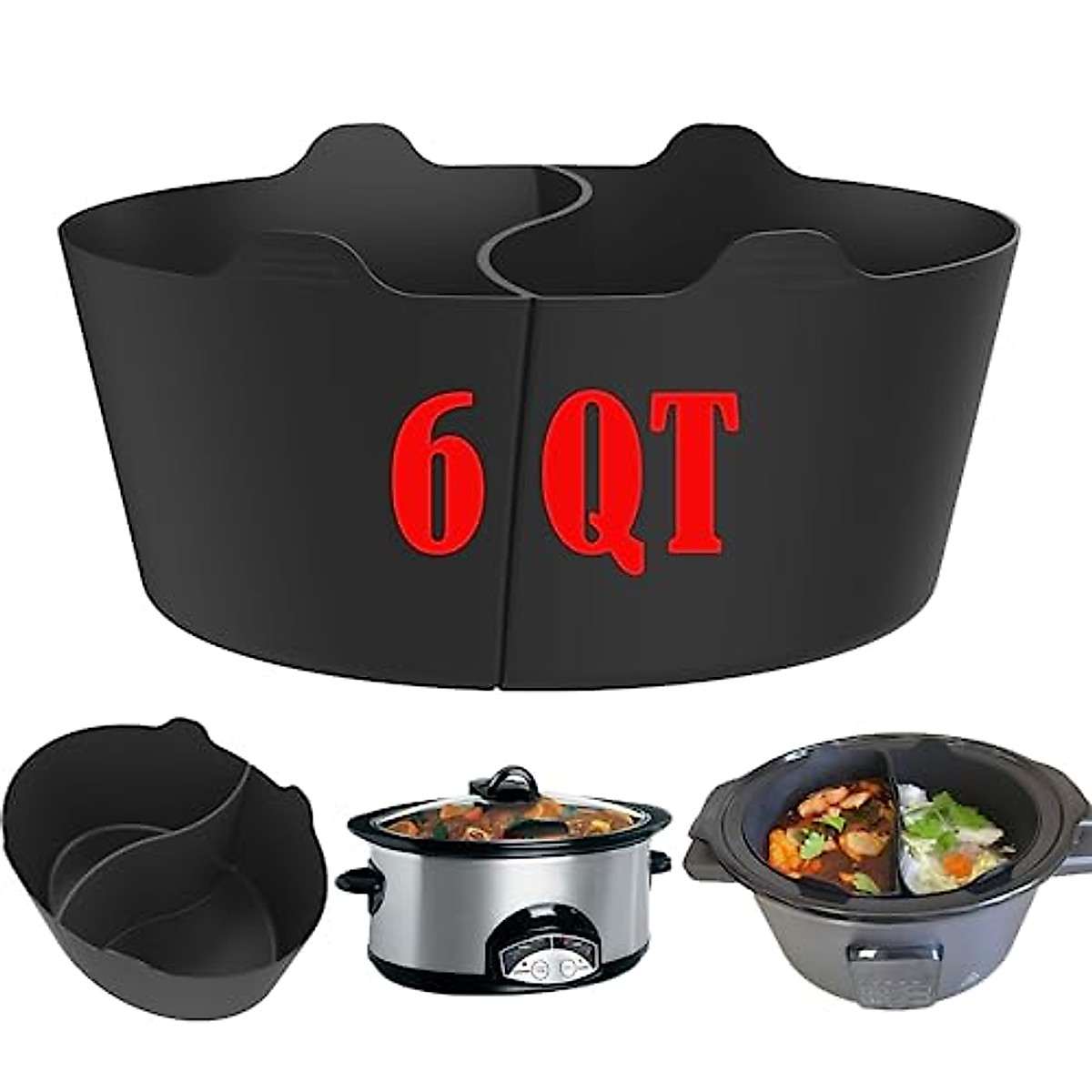 Silicone Slow Cooker Liners for Crockpot & Hamilton Beach Slow Cookers 6 Quart,Reusable Silicone Slow Cooker Divider Insert, Silicone Liners,Dishwasher Safe Cooking Liners for 6 QT Pot