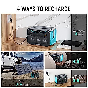MOKiN Portable Power Station, 300W Outdoor Generator 288Wh Lithium Battery Emergency Backup Power Source with PD 100W USB C Input/Output, 2 USB A&DC, 2 AC Outlet, LED Flashlight for Camping RV Travel