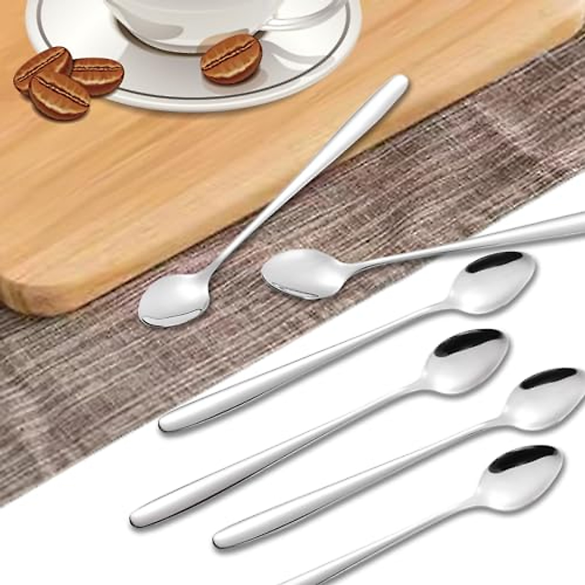 tiokin Long Handle Spoon, Iced Tea Spoons,7.8-Inch Coffee Spoon,Ice Cream Spoon, Stainless Steel TeaSpoons,Cocktail Stirring Spoon,Set of 6