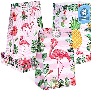 VGOODALL 24PCS Party Favors Bags, Flamingo Gift Bags Hawaii Treat Bags with Stickers Goodie Bags for Birthday Hawaiian Luau Party