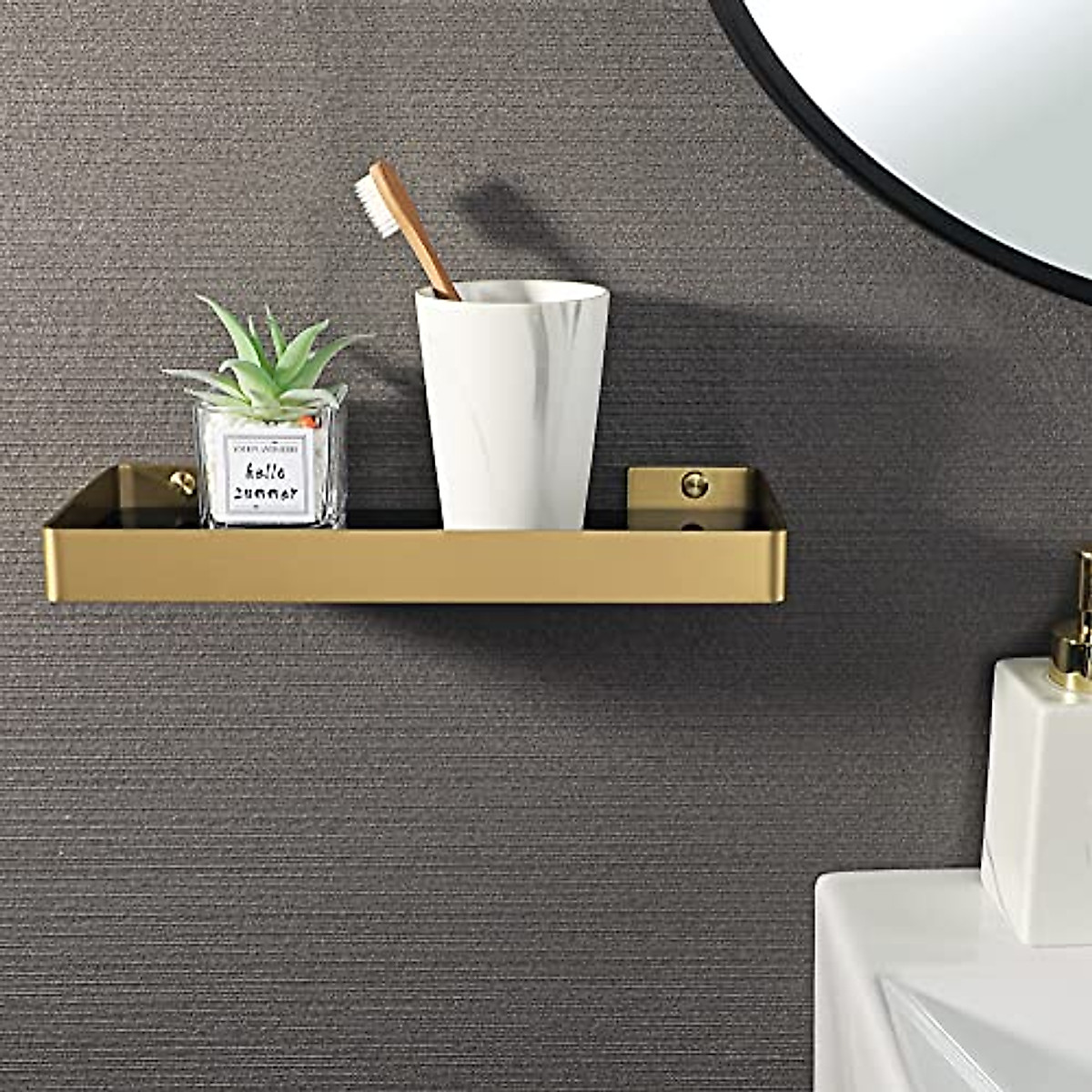 Alise Glass Shelf Bathroom Shelves Wall Mount 12 Inch,GDL3300-G SUS 304 Stainless Steel Brushed Gold Finish