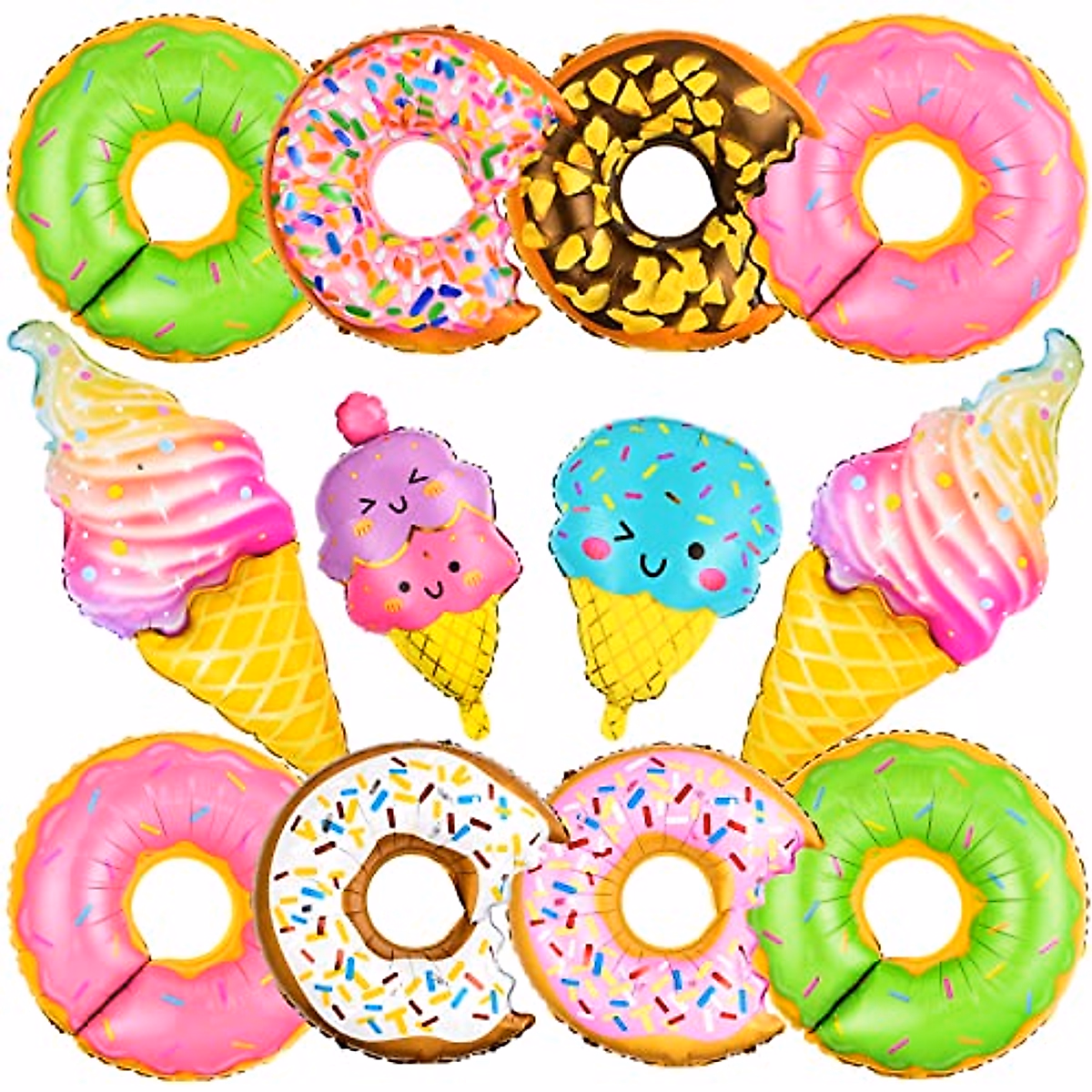 Ice Cream Balloons, 12 PCS Huge 30 Inch Candy Balloons, Ice Cream Party Decorations, Mylar Donut Balloons for Ice Cream Decorations, Donut Balloon for Donut Party Themed Party Supplies