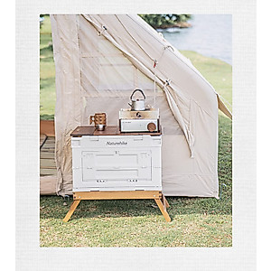 Tentock Storage Box with Wooden Table and Bracket, Collapsible Stackable Storage Bin Container Foldable Outdoor Multifunctional PP Plastic Bins For Camping Backpacking (Walnut Bracket-50L)