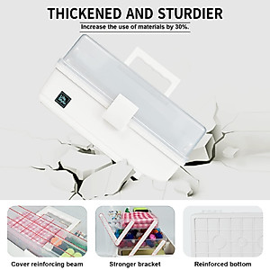 Creahaus 13 inch Art Craft Organizer Storage Box with 3 Layer, Multipurpose Plastic Tool Box with Handle for Sewing, Art Supply, Medicine, Nail, Hair Accessories (White)