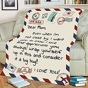 to My Mom Gift Blanket from Daughter Son I Love You Dear Mom Air Mail Letter Printed Blanket Throw for Christmas Birthday Mother Day's Soft Bed Flannel Blanket (Dear Mom-50x60in)