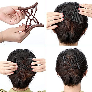 4 Pieces Stretchy Double Comb Hair Clip Adjustable Elastic Hair Comb No Crease Hair Pins Hair Accessories for Women Curly Thick Wavy Hair Ponytail (Black, Coffee)