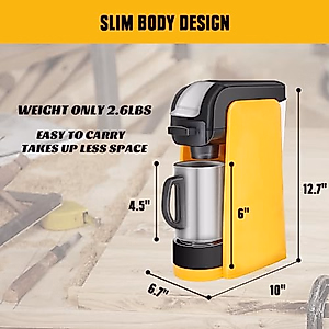 FORDWALT Coffee Maker for Dewalt 20V Max Battery (Battery Not Included), 2 in 1 Portable Single-Serve Brewer for K-Cup Pods and Ground Coffee, Coffee Brewer for Outdoor Camping, Travel, Home