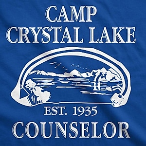 Crazy Dog Mens T Shirt Camp Crystal Lake 1980 Spooky Halloween Horror Slasher Movie Tee Funny Camping Tshirt Vintage Shirt for Retro 80s Movie Fans Heather Royal L