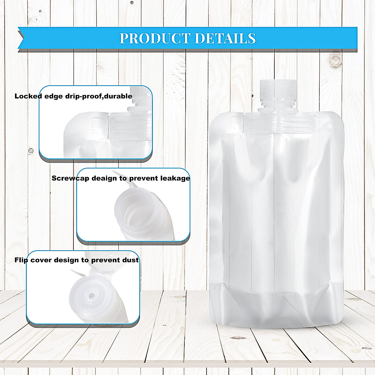 Zopeal 12 Pieces Portable Travel Fluid Makeup Packing Bag, Transparent Clamshell Packaging Bags Stand Up Fluid Makeup Bags with Folding Funnel Black Stickers Chalk Pen for Women Travel Supplies