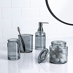 Allure Home Creation Halsey 4-Piece Glass Bath Accessory Set in Smoke Blue Grey Finish