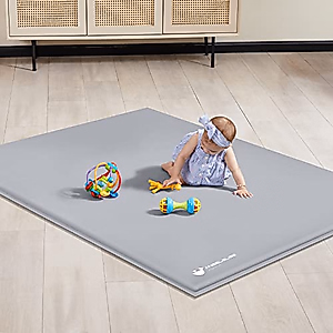 ANGELBLISS Baby Playpen Mat, 63"x 47"x 1.18" Self-Inflating Play Mat for Babies and Toddlers, Roll Up & Waterproof Foam Crawling Mat for Floor, Portable Playmat for Babies with Travel Bag