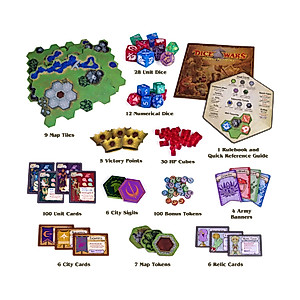 Wiz Dice - Dice Wars: Heroes of Polyhedra - Tabletop Strategy Board Game for 2-4 Players with Illustrated Cards, Miscellaneous Dice Set and a Large Modular Hex Grid - Ages 14 and Up - 11 x 10 x 4