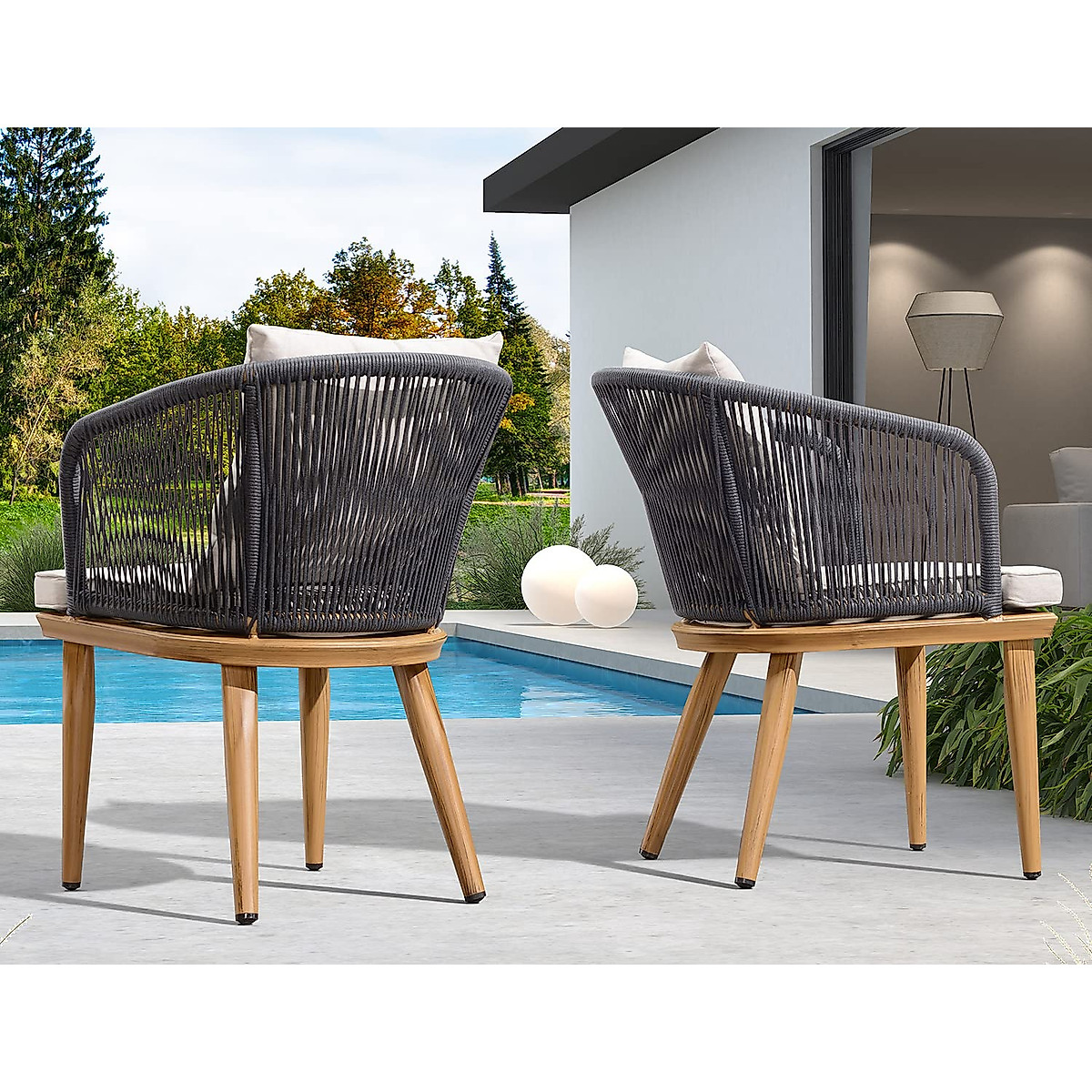 PURPLE LEAF Patio Dining Chair Set Modern Wicker Outdoor Furniture Seating for Garden Deck Kitchen Backyard 2 Pieces Aluminum Bistro Set, Cushions and Pillows Included