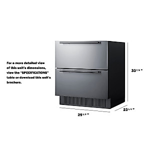 Summit Appliance SPR3032D 30" Wide 2-Drawer All-Refrigerator, Indoor/Outdoor compatible; 5.42 cu.ft Capacity; Stainless Steel Drawers; Frost-free Operation; Drawer Dividers