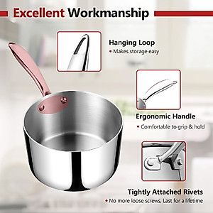 3-Quart Tri-Ply Saucepan with Lid, Joyfair 18/10 Stainless Steel Sauce Pot with Heatproof Handle, Induction Cookware for Cooking Boiling Stewing, Suitable for All Cooktops (Gas, Electric & Ceramic)