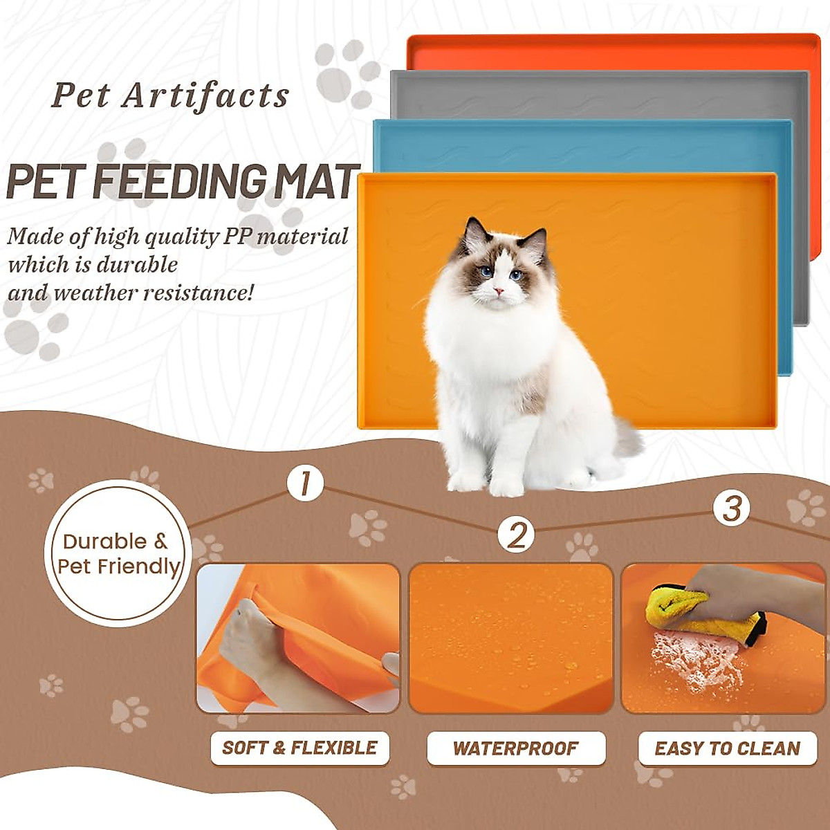 Pet Dog Cat Food Mat Silicone Dog Mat for Food and Water 28” Pet Feeding Mat Dog Bowl Mat Orange Pet Food Placemat