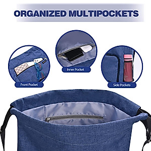 BAVELOE Drawstring Backpack Sports Gym Bag Wet Pocket & Shoe Compartment, Water-Resistant String Bag for Women Men(Navy Blue)