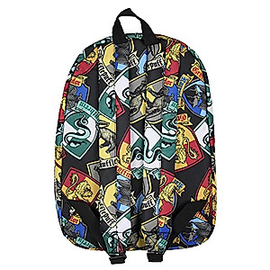 Bioworld Harry Potter Backpack Hogwarts Houses Crest All Over Print Laptop Travel Backpack