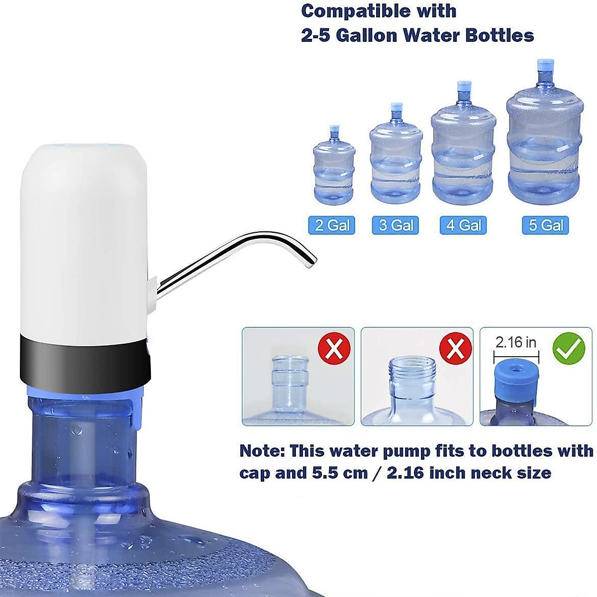 Electric Water Dispenser, Automatic Water Dispenser, Water Dispenser for 5 Gallon Bottle, USB Charging 3-5 Gallon Water Bottle Switch for Camping, Kitchen, Workshop, Garage
