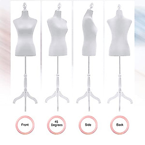 Dress Form Mannequin Torso with Wooden Tripod Stand, 50-63 inch, Adjustable Height for Clothing Display, Sewing, Photographing, Portable Female Body Shape,White