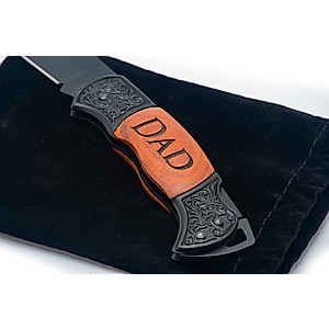 Generic Dad Engraved Rosewood Black Steel 7 Inch Folding Pocket Knife w/ 3 in. Locking Blade (Dad)