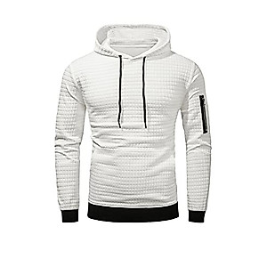 JMIERR Hoodies for Men Pullover Casual Plaid Jacquard Drawstring Long Sleeve Hooded Waffle Knit Sweatshirts, US 40(M), White