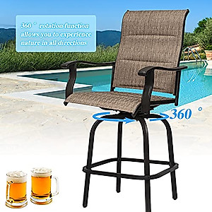 2 PC Swivel Bar Outdoor Stools Bar, Height Swivel Patio Chairs, All-Weather Patio Furniture Tall Chair Terrace Bar with 360-degree Rotating Padded Sling Fabric(2PC)