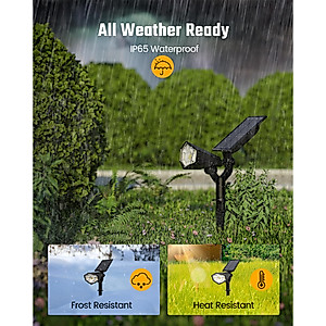 SUPERDANNY Solar Spot Lights Outdoor, 180° Adjustable Solar Lights for Outside Garden, 4 Modes 3000K/6000K, IP65 Waterproof, LED Solar Powered Landscape Lighting for Yard, Pathway, 2 Pack