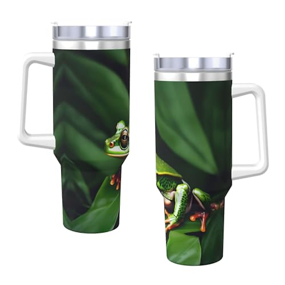 HULIBIN Animal Frog Green Leaf Leaves Print Double Deck Stainless Steel Travel Coffee Cup With Lid 40 Oz Ice Bully Cup