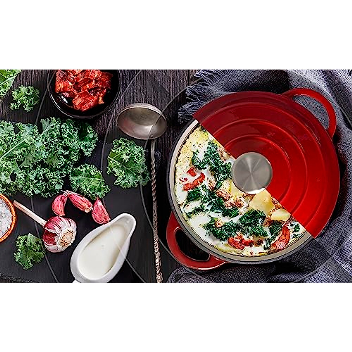 Hystrada Enameled Cast Iron Dutch Oven - 5qt Dutch Oven Pot with Lid and Steel Knob 500 degrees - Cookware for Gas, Electric & Ceramic Stoves - Red Enamel - Cooking & Baking