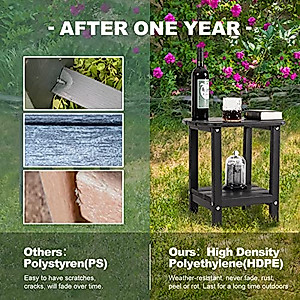 nalone Adirondack Side Table 16.5" Outdoor Side Table HDPE Plastic Double Adirondack End Table Small Table for Patio (Black)